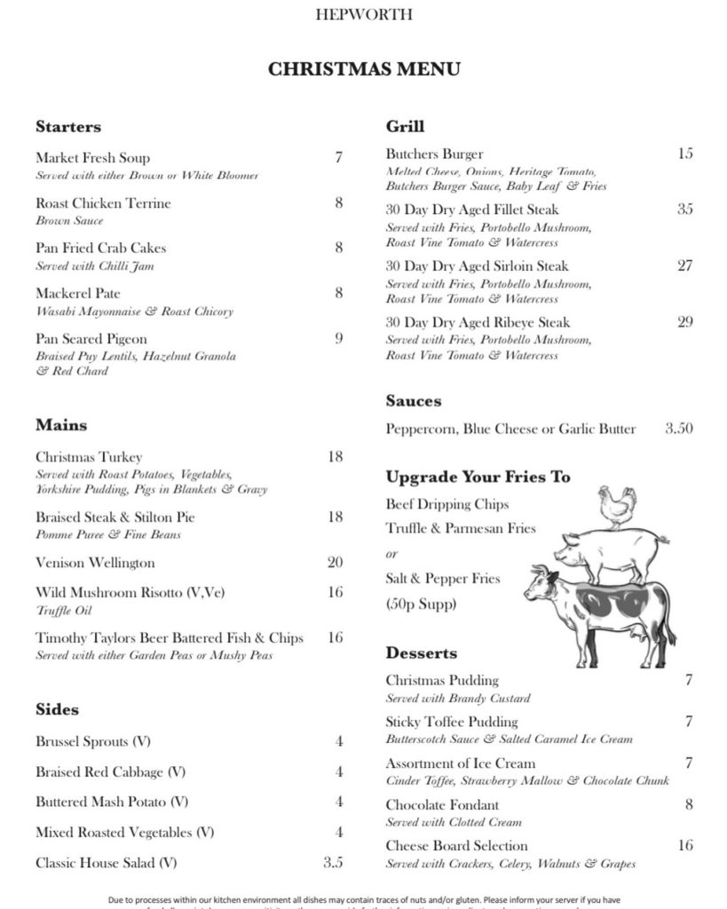 Christmas Menus in Holmfirth 2023 at Holmfirth Info